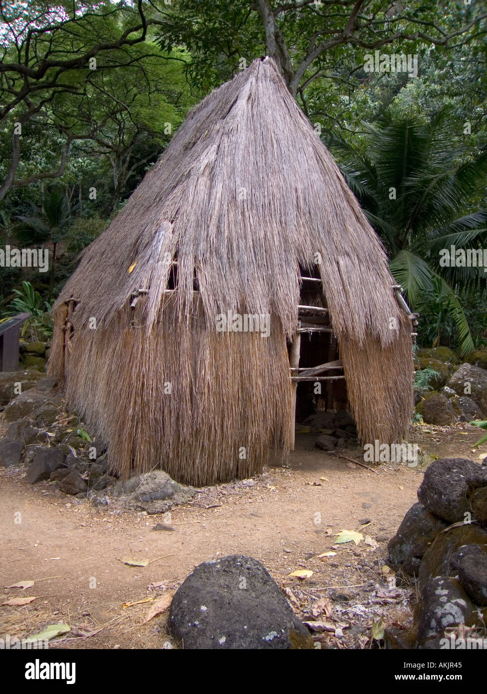 Oahu Hawaii North Waimea Valley Kauhale hut Stock Photo - Alamy