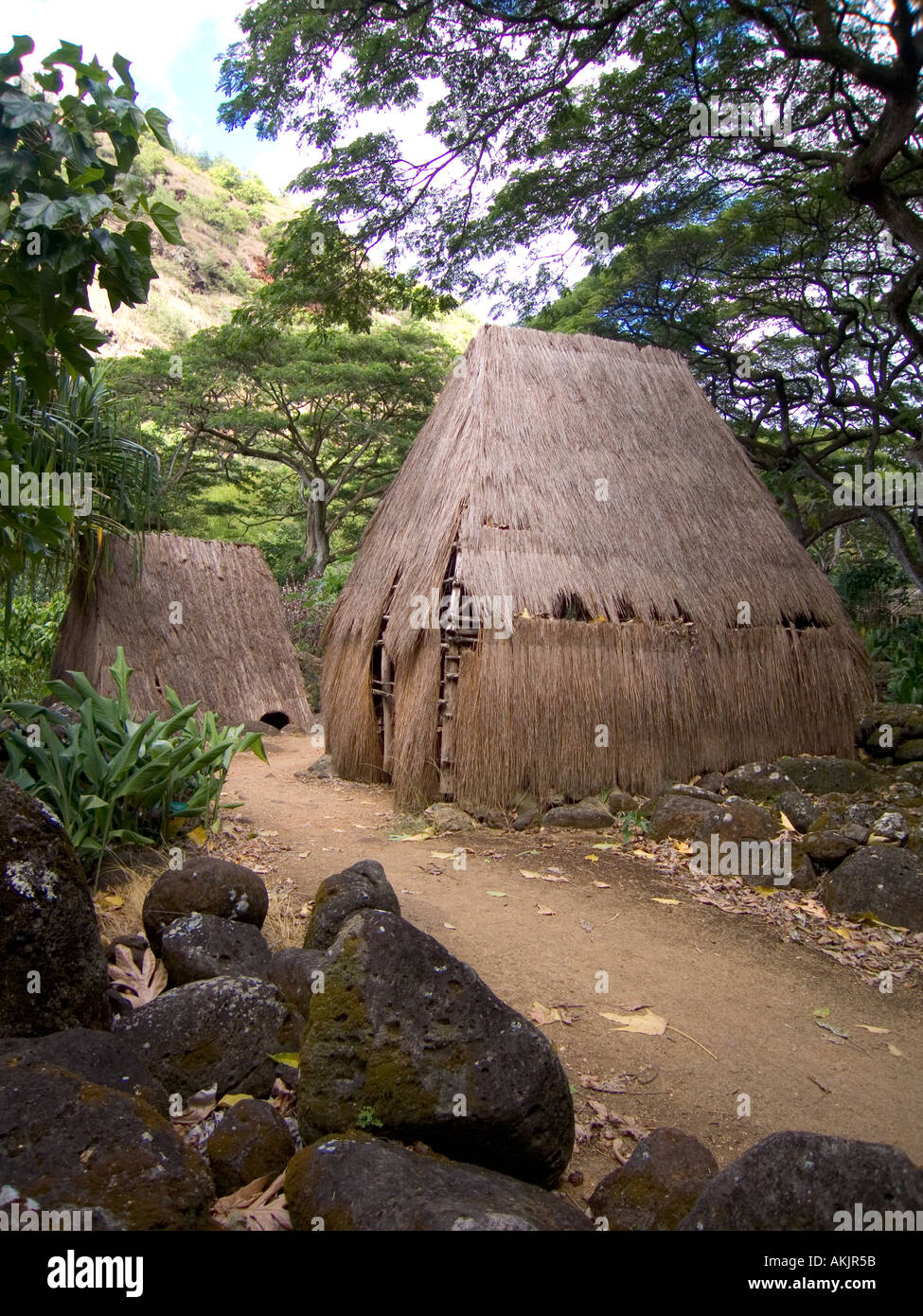 Oahu Hawaii North Waimea Valley Kauhale hut Stock Photo - Alamy
