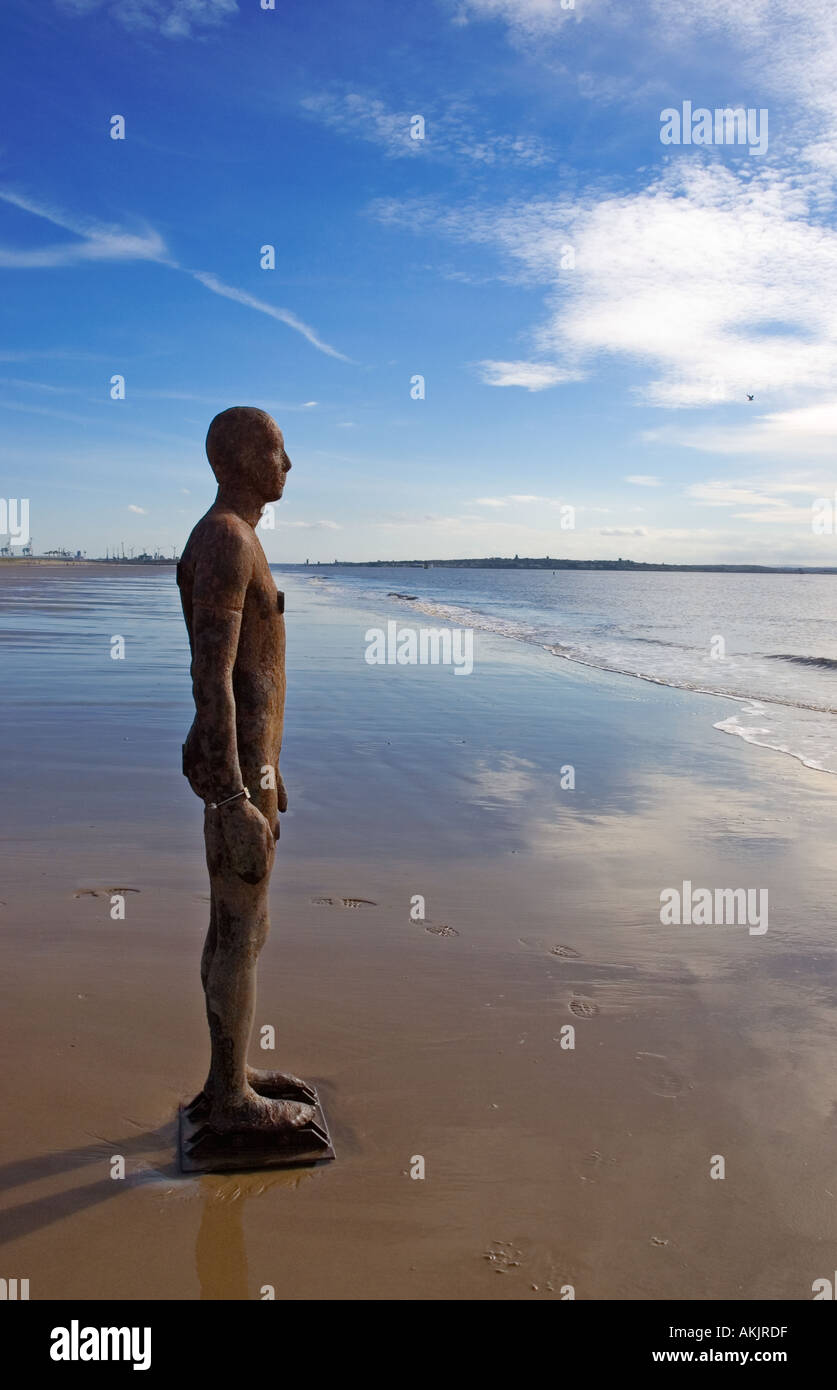 Antony Gormley statue at Crosby beach Liverpool Merseyside UK Stock ...