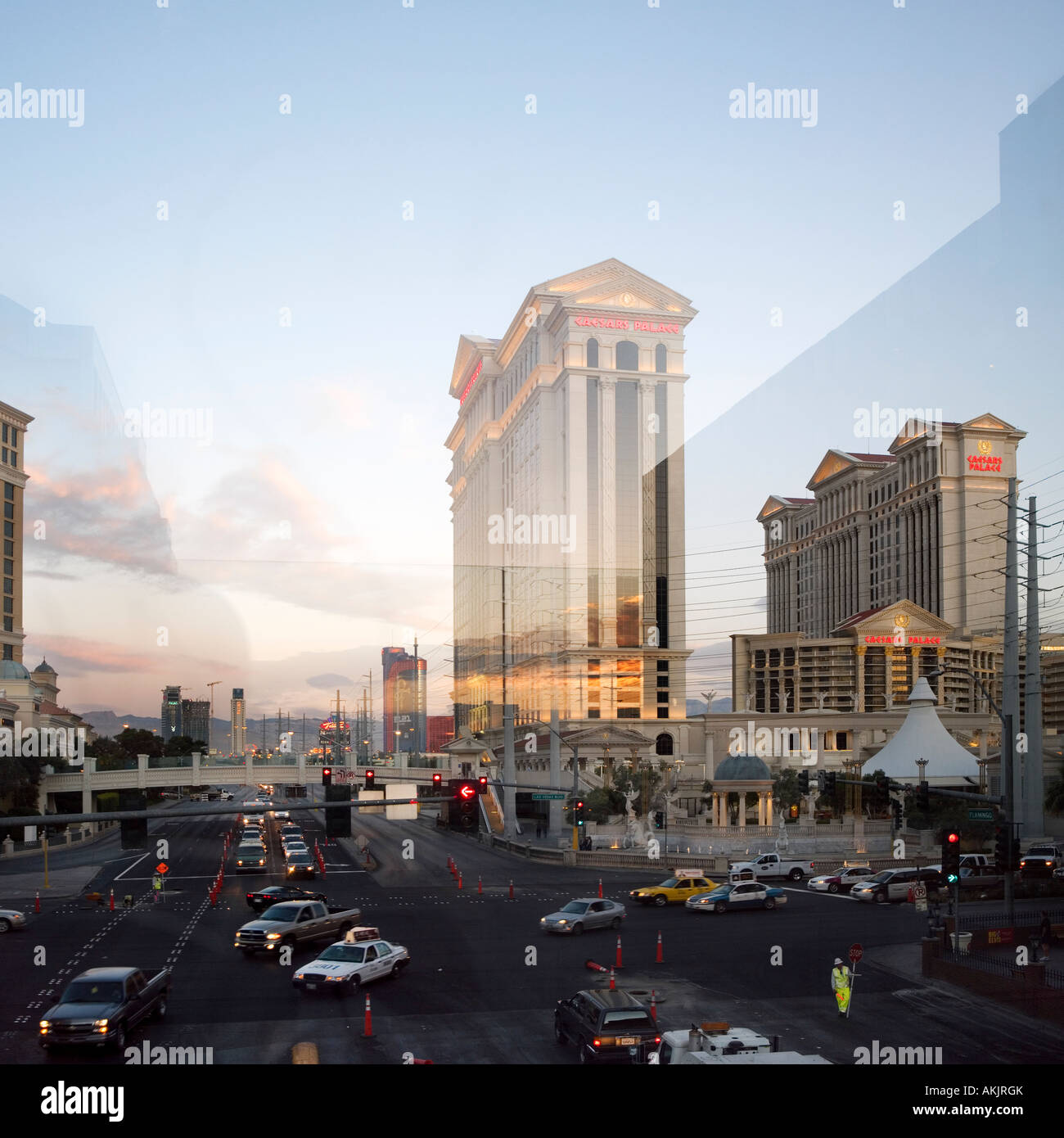 Cesar's Palace hotel resort skyline Las Vegas reflected in hotel glass ...
