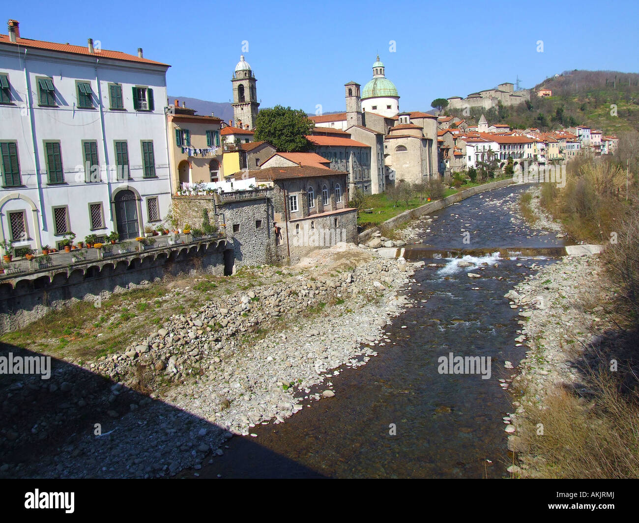 Foreshortening with Magra river, Pontremoli, Tuscany, Italy Stock Photo ...