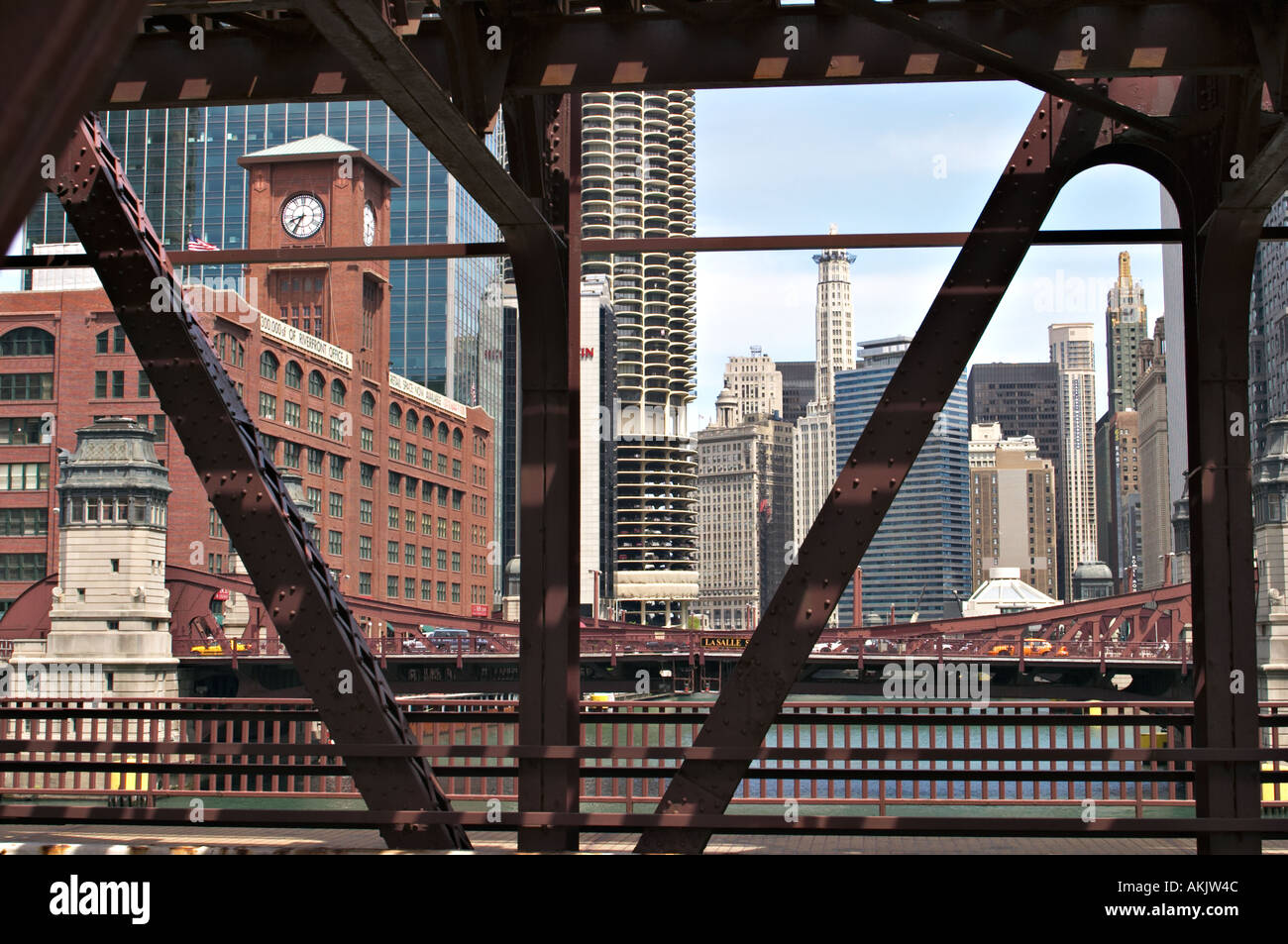 RIVER Chicago Illinois View east from Wells Street Bridge of Chicago ...