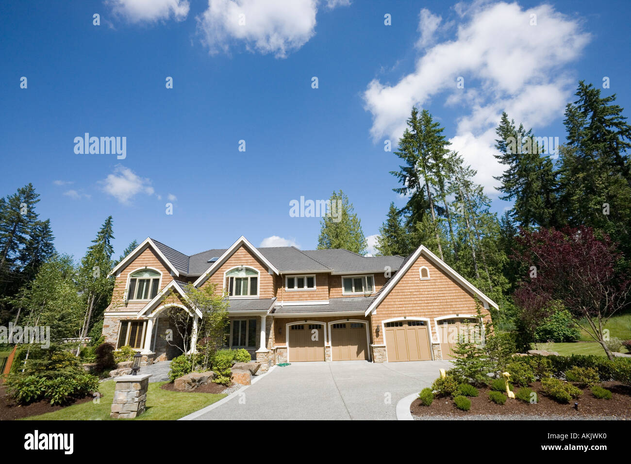 Front of large house with sky and trees Stock Photo - Alamy