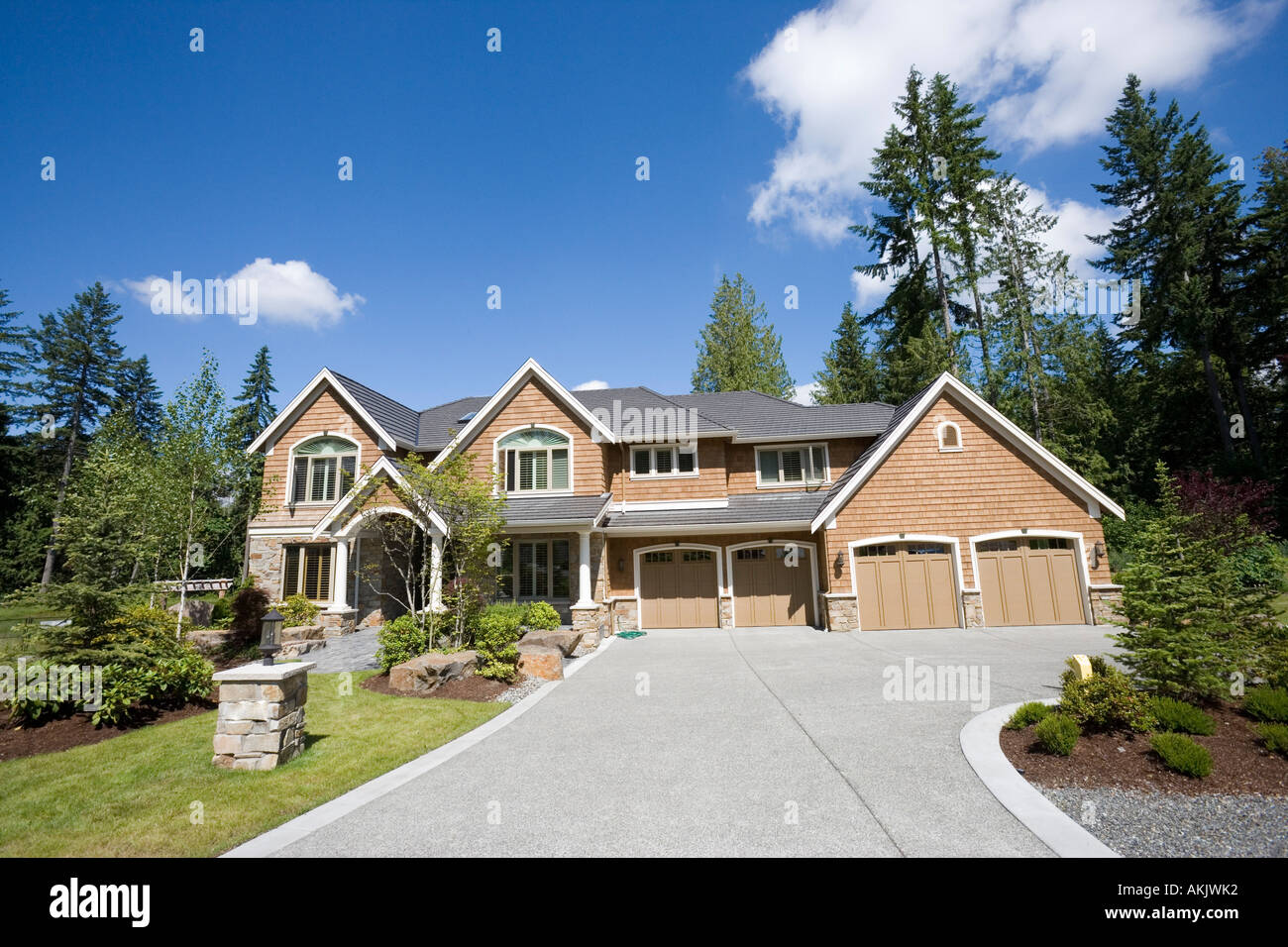 Front of large house with sky and trees Stock Photo - Alamy