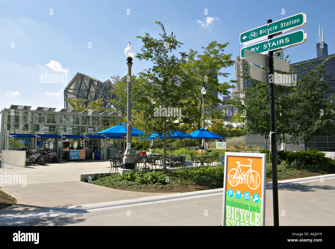 PARKS Chicago Illinois Millennium Park bicycle station sign with arrows ...