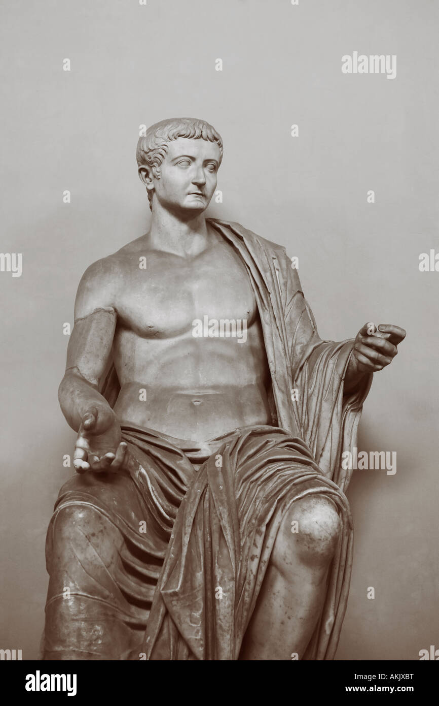 Statue of the seated figure of Emperor Tiberius, Chiaramonti Museum ...