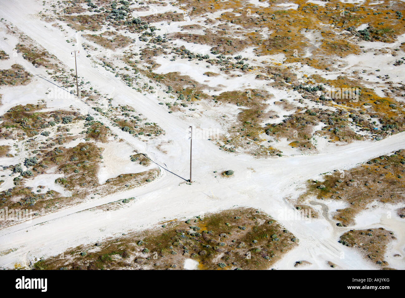 Aerial of dirt road crossroads in rural landscape California USA Stock ...