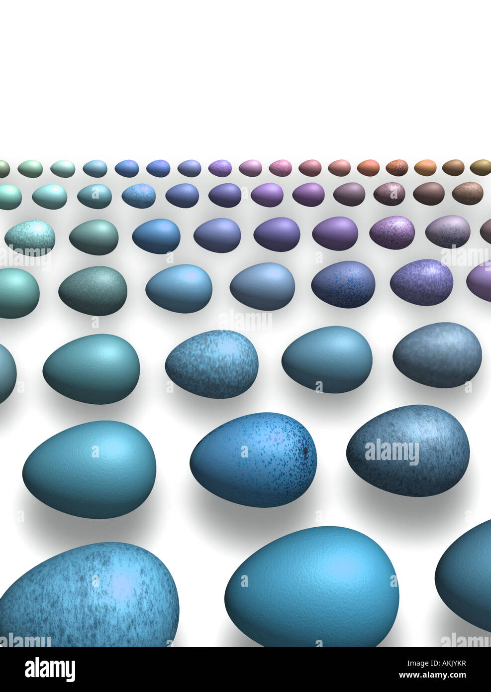 DIFFERENT EGGS IN ROWS COLOUR BLUE Stock Photo - Alamy