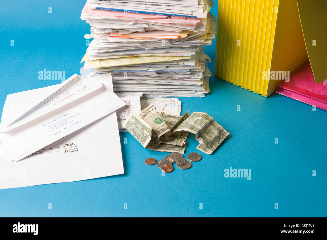 Stack of paperwork and money Stock Photo - Alamy