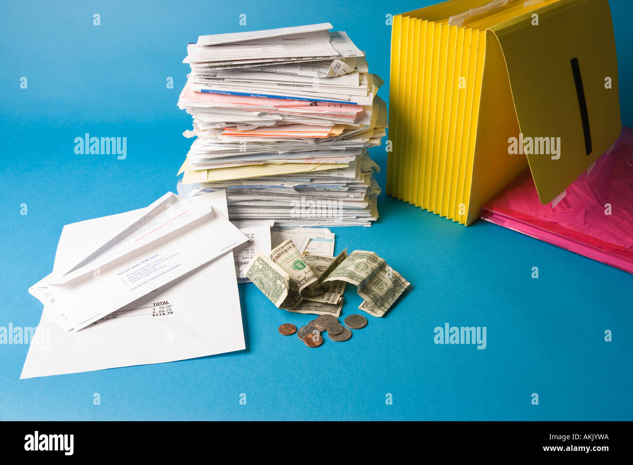 Stack of paperwork and money Stock Photo - Alamy