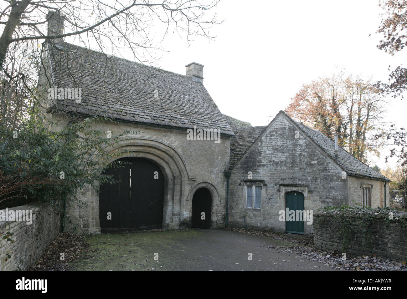 The Norman arch a gate way in to the abbey grounds in the Cotswolds ...