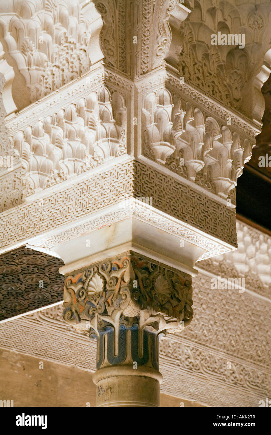 detail of column in the mexuar alhambra Granada Andalusia Spain Stock ...