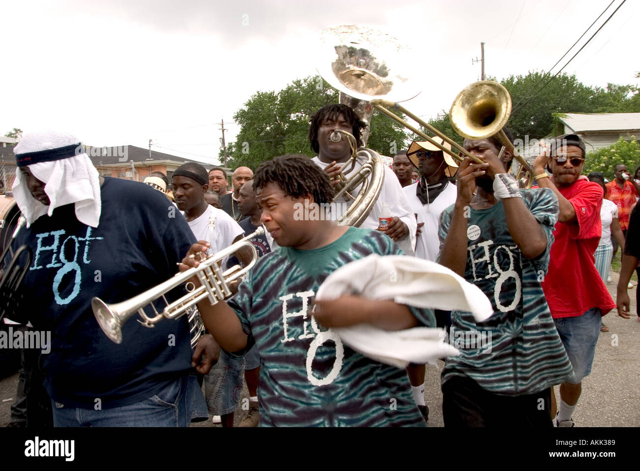 The Hot 8 Brass Band parade in New Orleans near the Calliope Projects ...