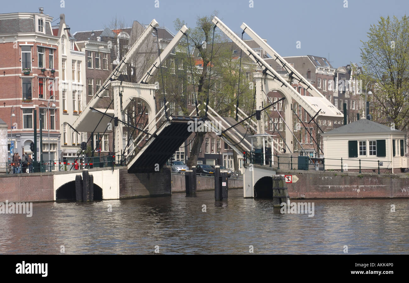 White painted two half lift bridge Amsterdam Holland 24 April 2006 ...