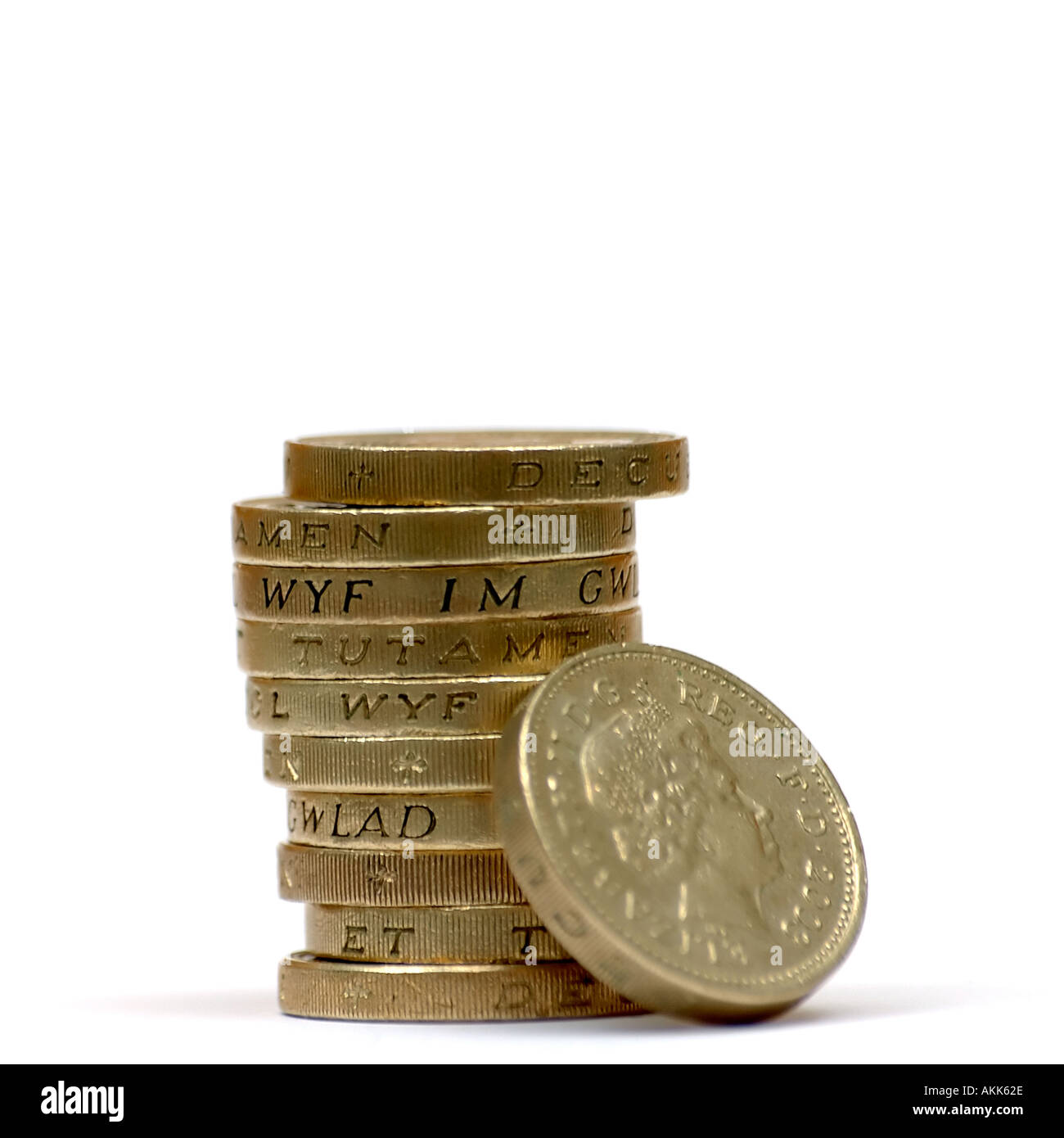 Stack of one pound sterling coins on white background Stock Photo - Alamy