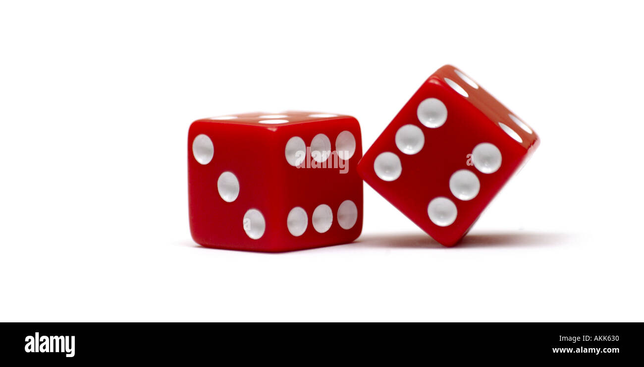 Two Red dice on white background Stock Photo - Alamy