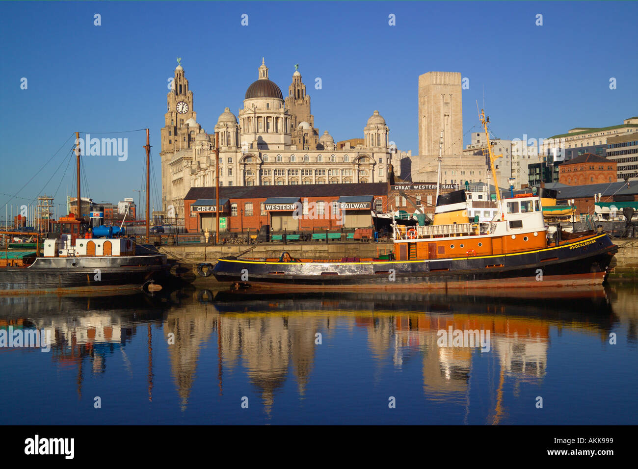 Liver Building and Tug Boats from "Albert Dock" Liverpool Merseyside ...