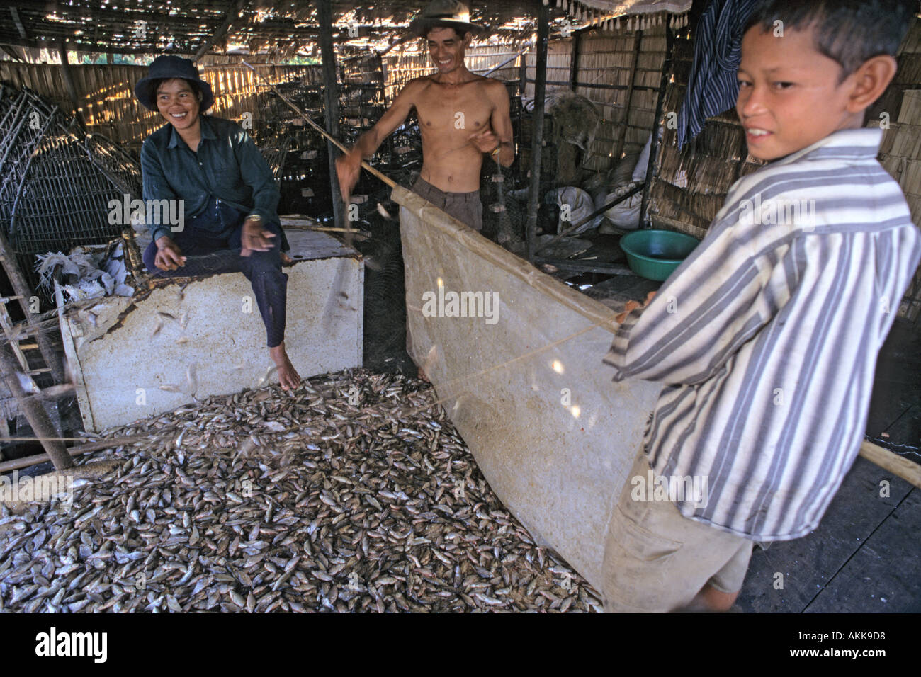Family subsistence fishing Prek Toal Floating Village Tonle Sap ...
