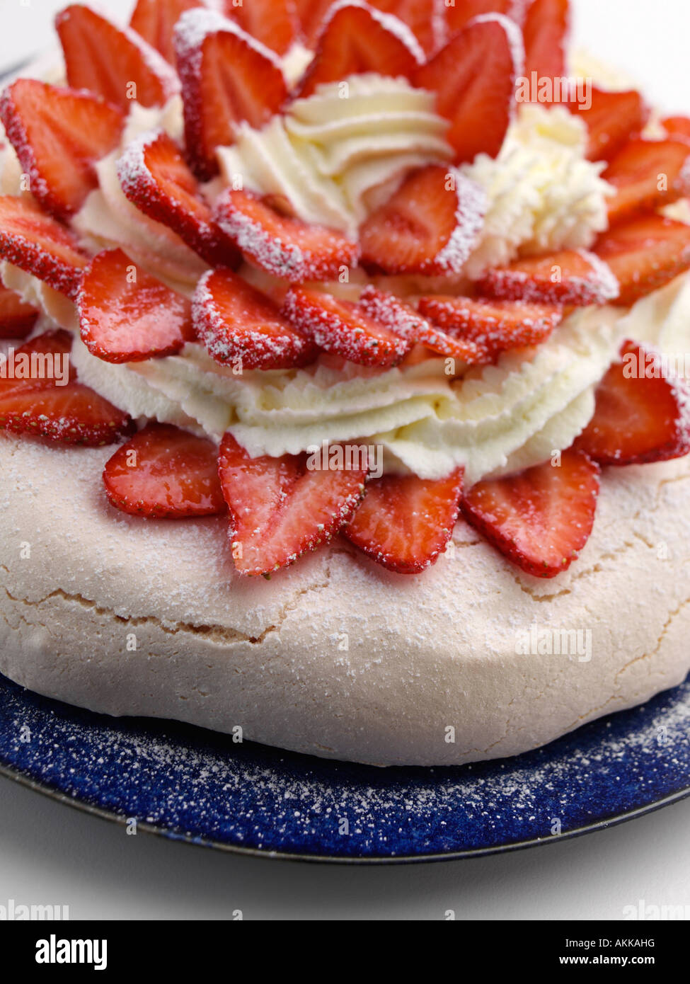 Meringue base whipped cream strawberry pavlova hi-res stock photography ...