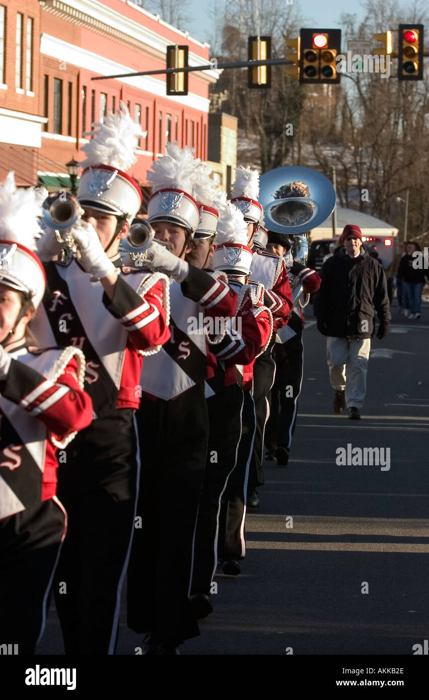 High school band marching in parade in a small town usa Stock Photo - Alamy