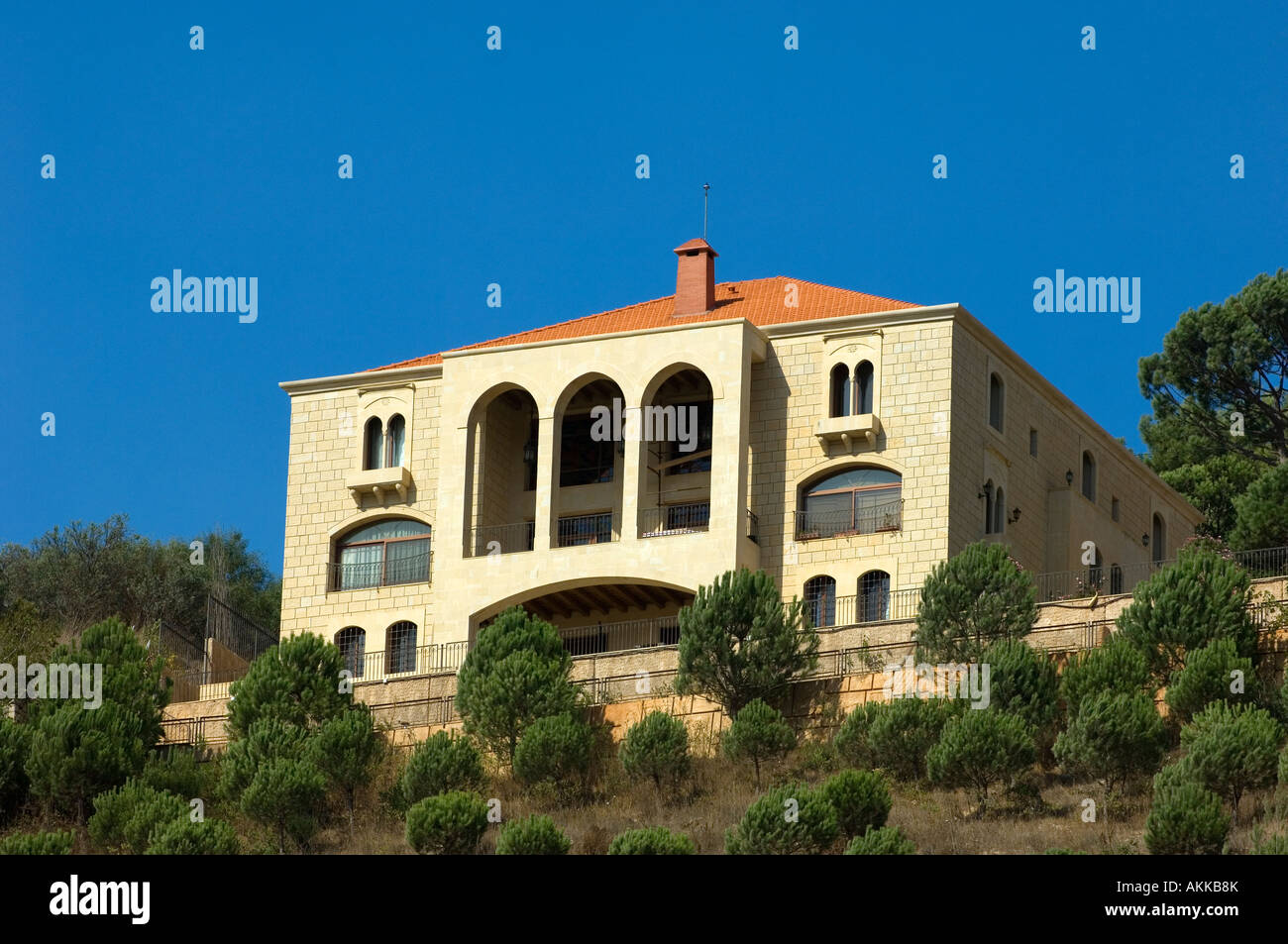 Clay pitched roof villa in Mount Lebanon Stock Photo - Alamy