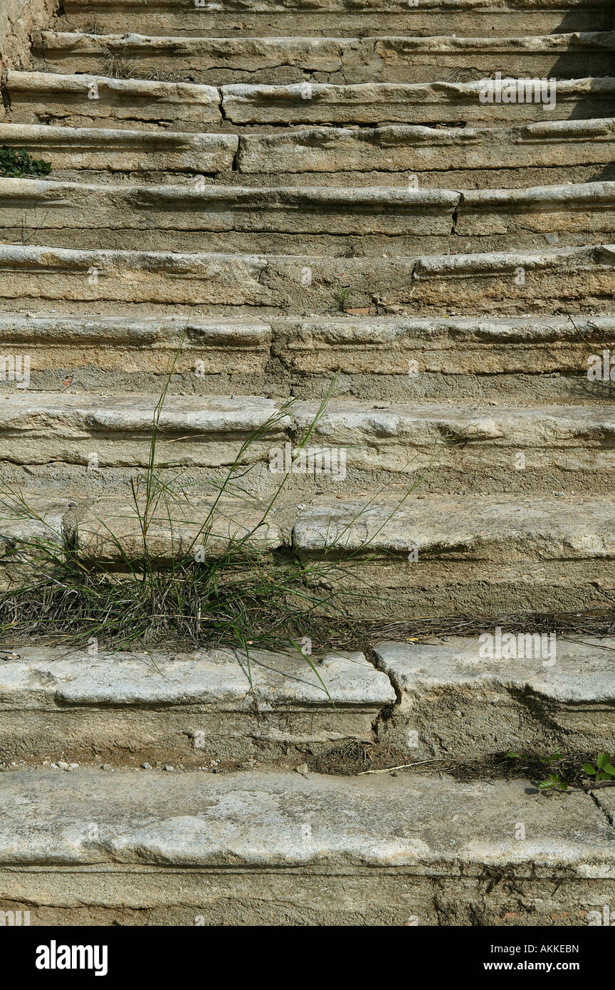 old historical well used worn cement steps Stock Photo - Alamy