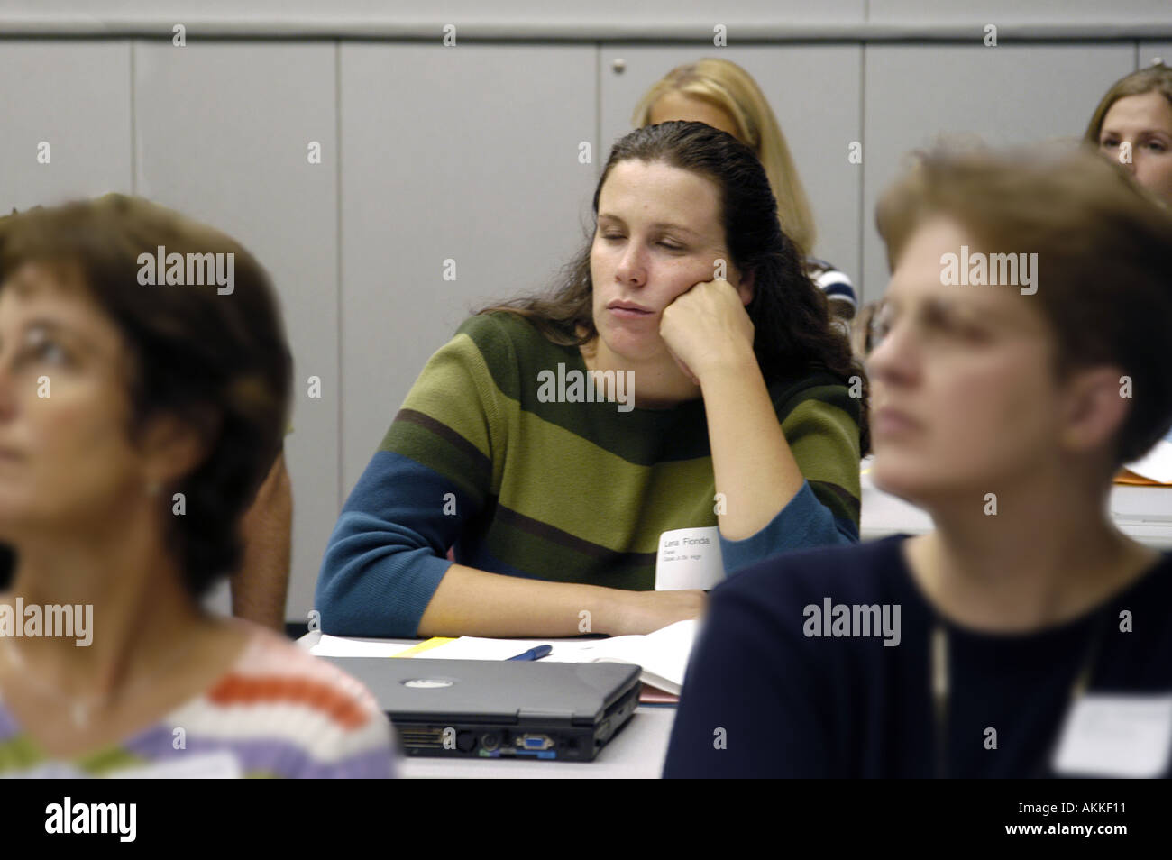 Female presenter gives Power Point presentation to a group of ...