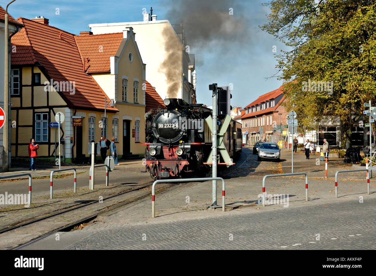 The "Molli" steam train in the streets of Bad Doberan in Northern ...