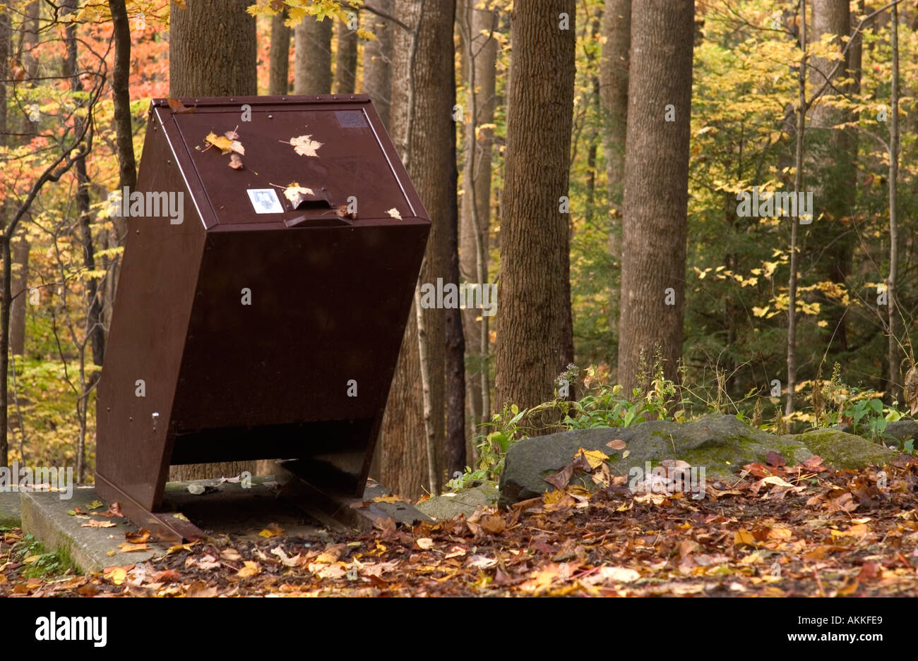 Bear safe trash can in Smokey Mountain National Park TN USA Stock Photo ...