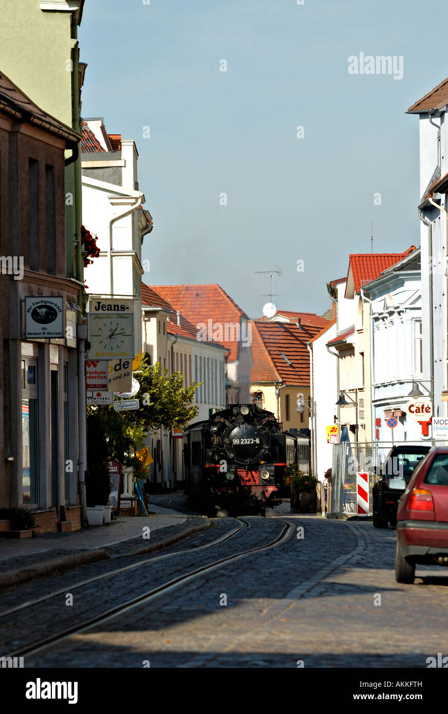 The "Molli" steam train in the streets of Bad Doberan in Northern ...