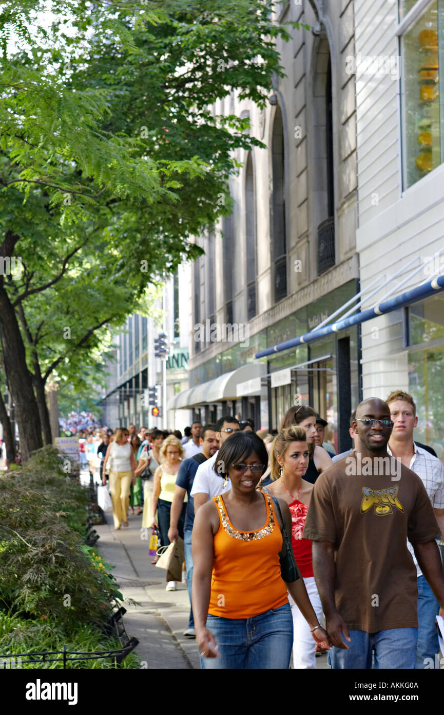 STREET SCENE Chicago Illinois Crowded sidewalk along Michigan Avenue ...