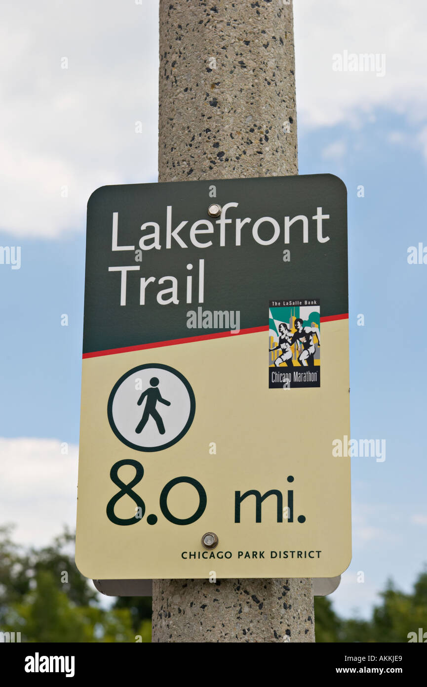 SIGNS Chicago Illinois Lakefront trail sign on concrete post 8 mile ...