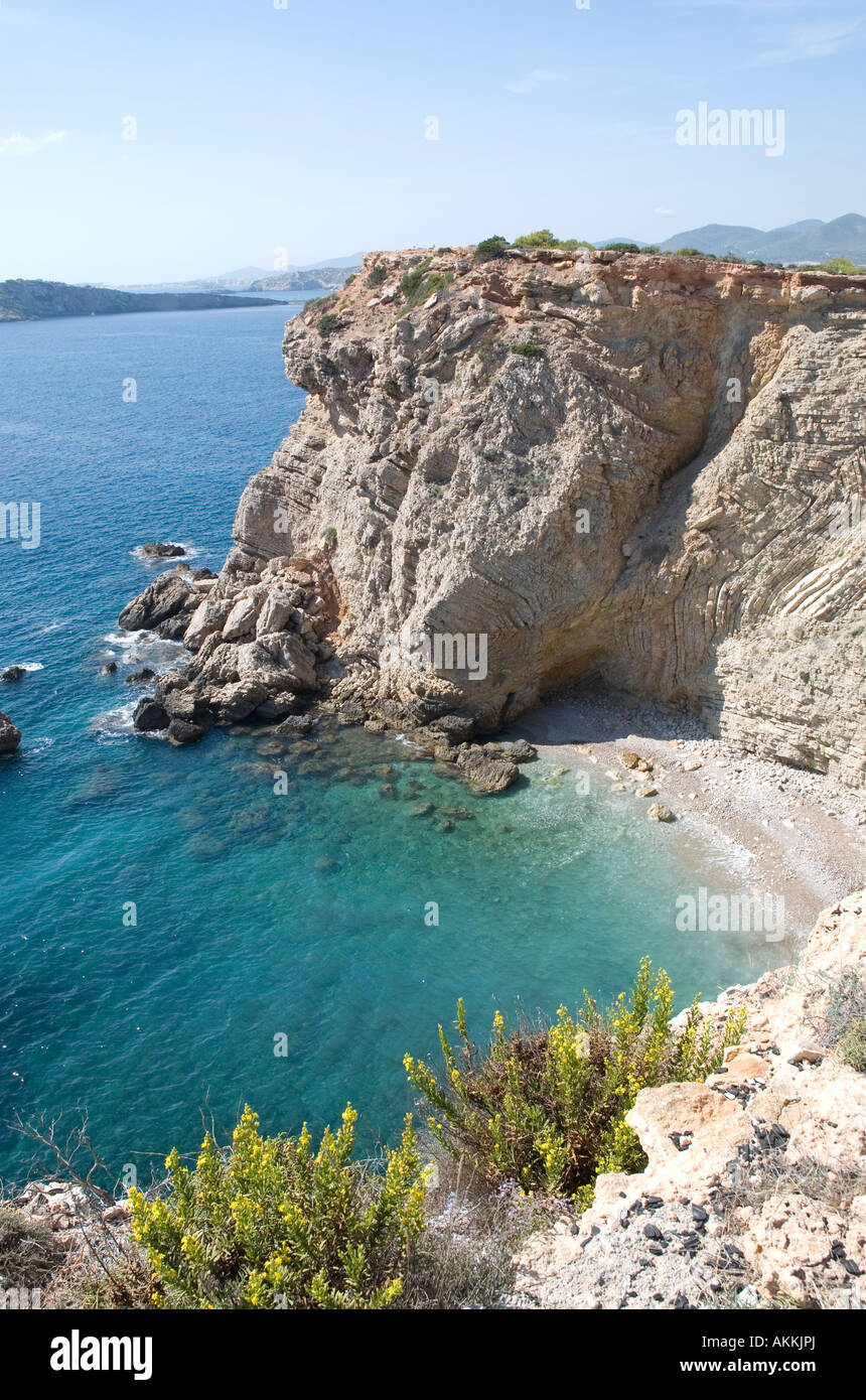 Cliff top view over secluded bay near Talamanca, Ibiza Stock Photo - Alamy