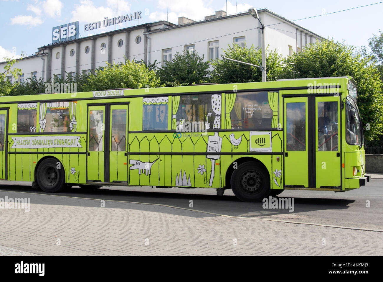 Rakvere Estonia - bus decorated with drawings by children Stock Photo ...