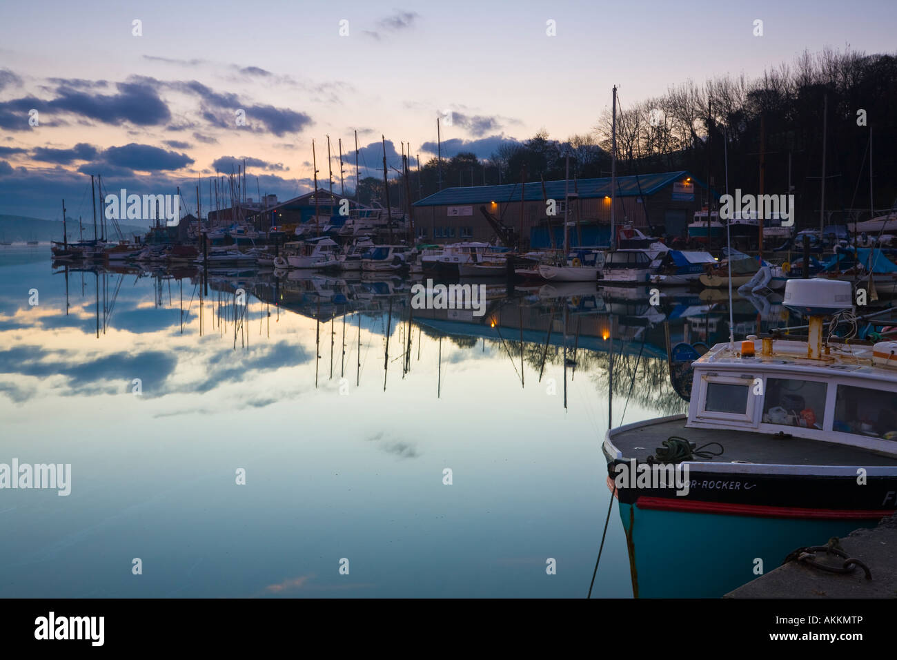 Boat moored on the river at Jubilee Wharf Penryn Cornwall England GB ...