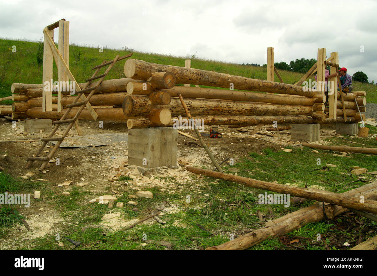 Construction site of Loghouse Stock Photo - Alamy