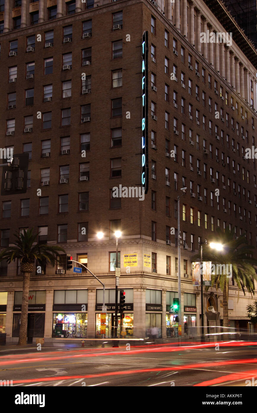 Taft Building Hollywood Vine with traffic at night Stock Photo - Alamy