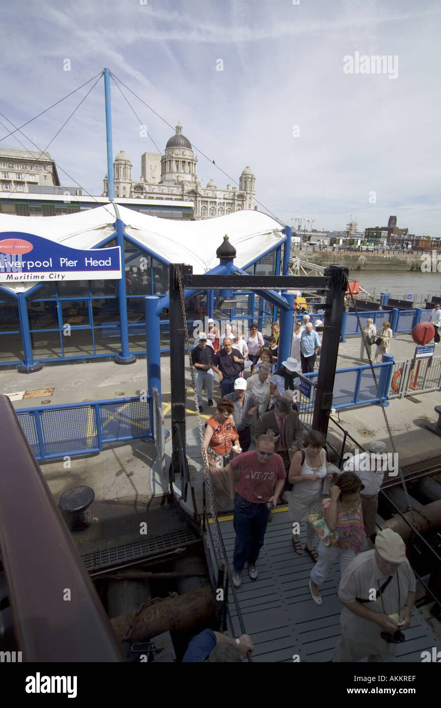 "Passengers boarding"the "Mersey Ferry" at "Liverpool Pier Head" "The ...