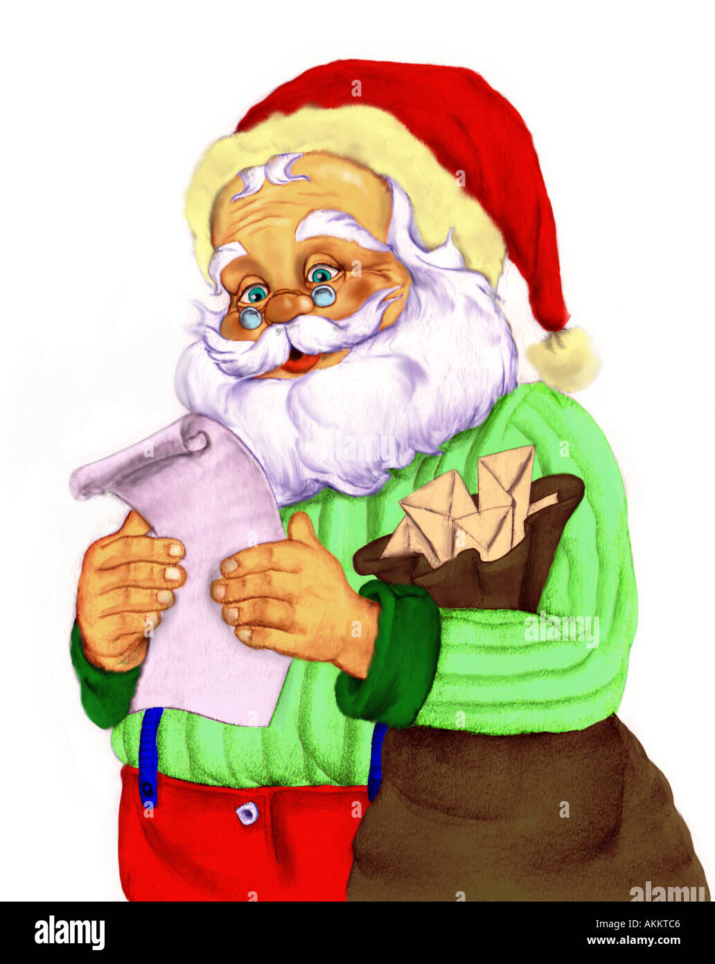 Christmas illustration of Santa reading a list Stock Photo - Alamy