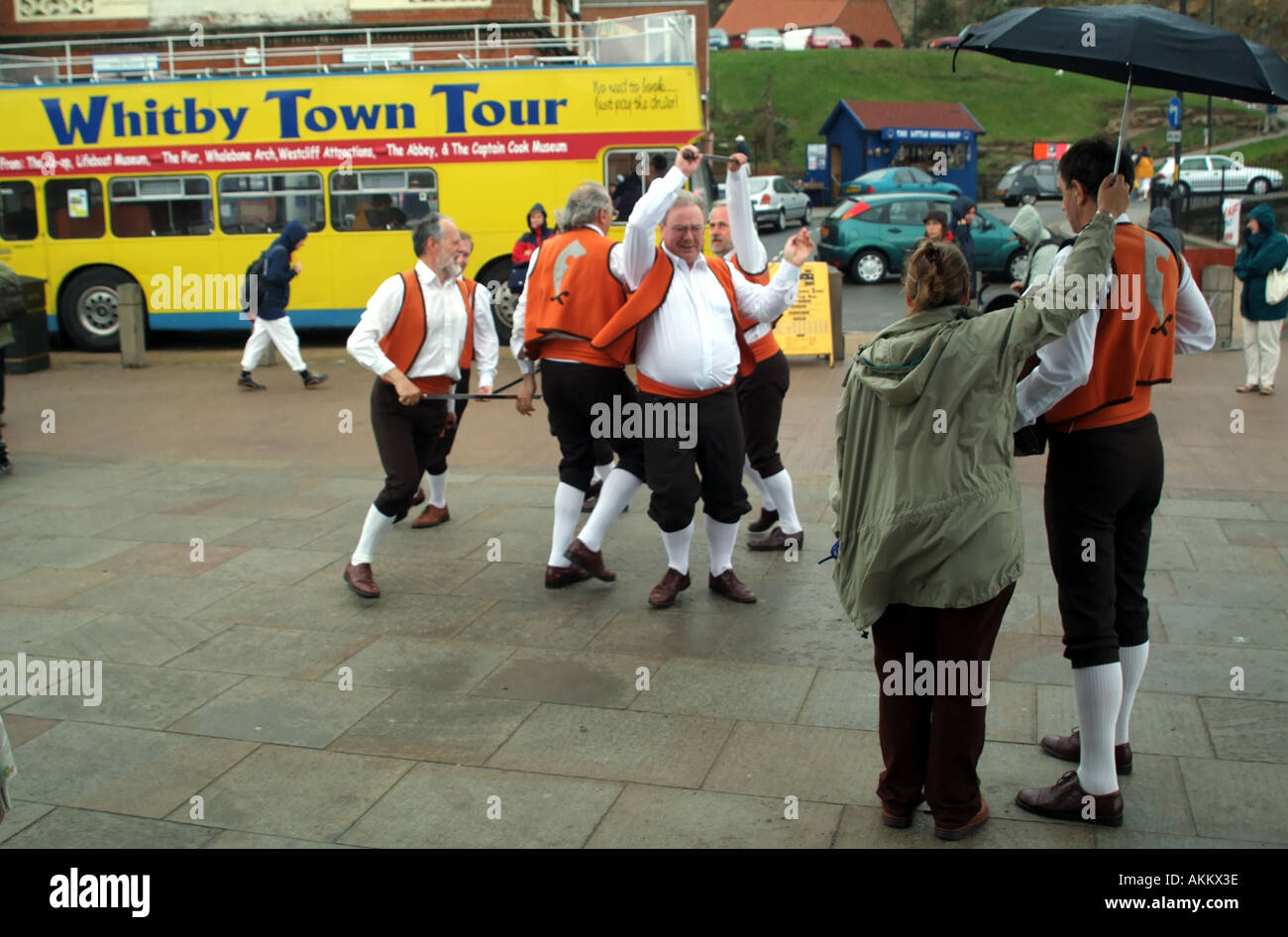Whitby North Yorkshire England UK Europe street dancers on the quayside ...