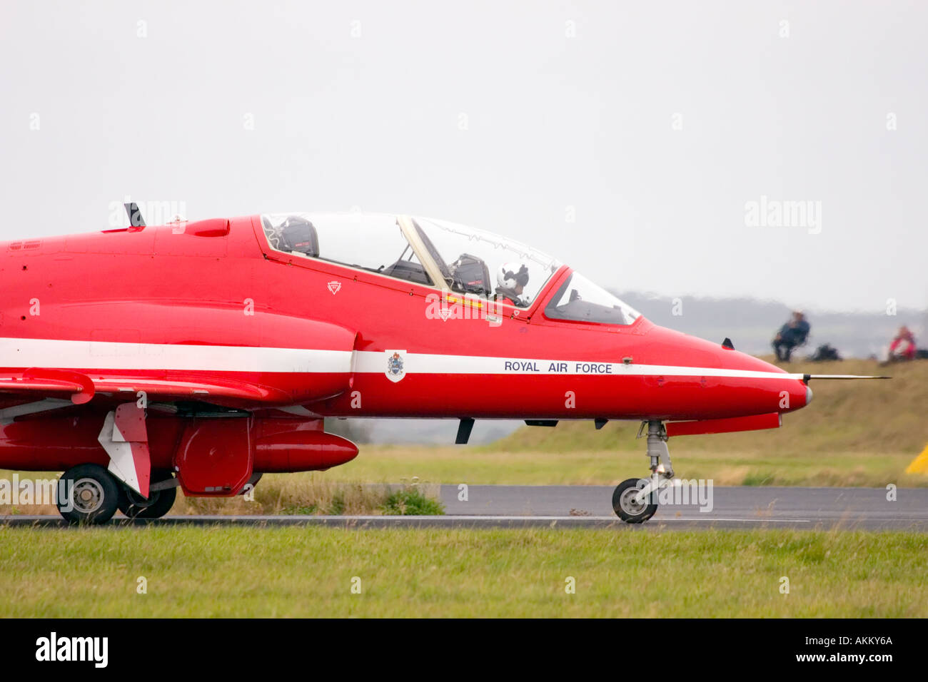 RAF Red Arrows BAE Hawk jet trainer taxiing for take off before flying ...