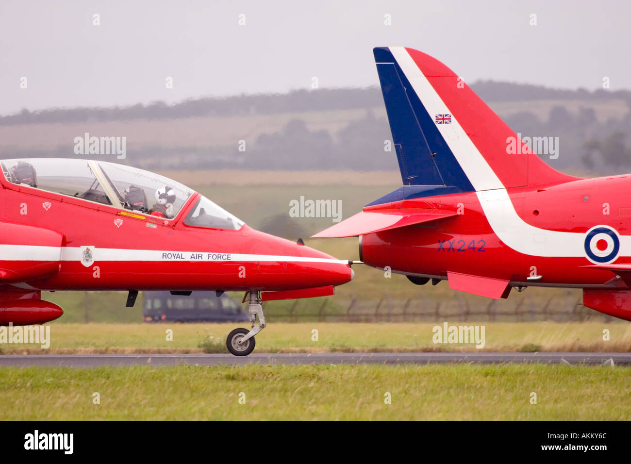RAF Red Arrows BAE Hawk jet trainer taxiing for take off before flying ...