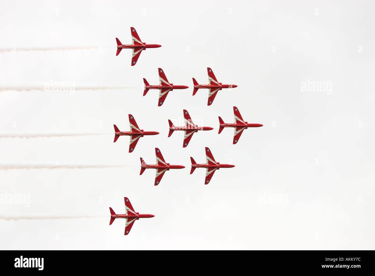 RAF Red Arrows BAE Hawk jet trainer aircraft flying in formation ...