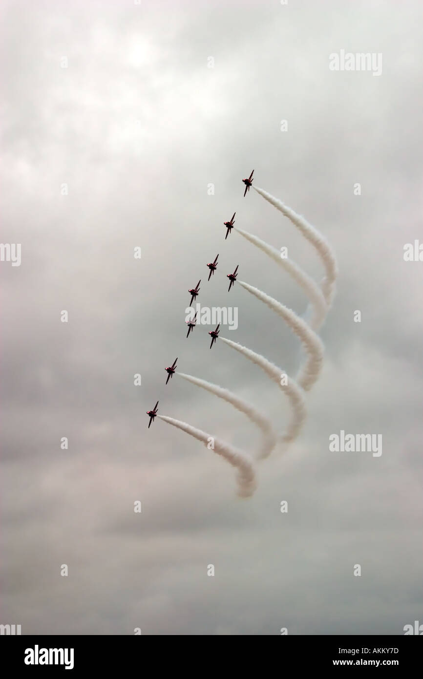 RAF Red Arrows BAE Hawk jet trainer aircraft flying in leaders benefit ...