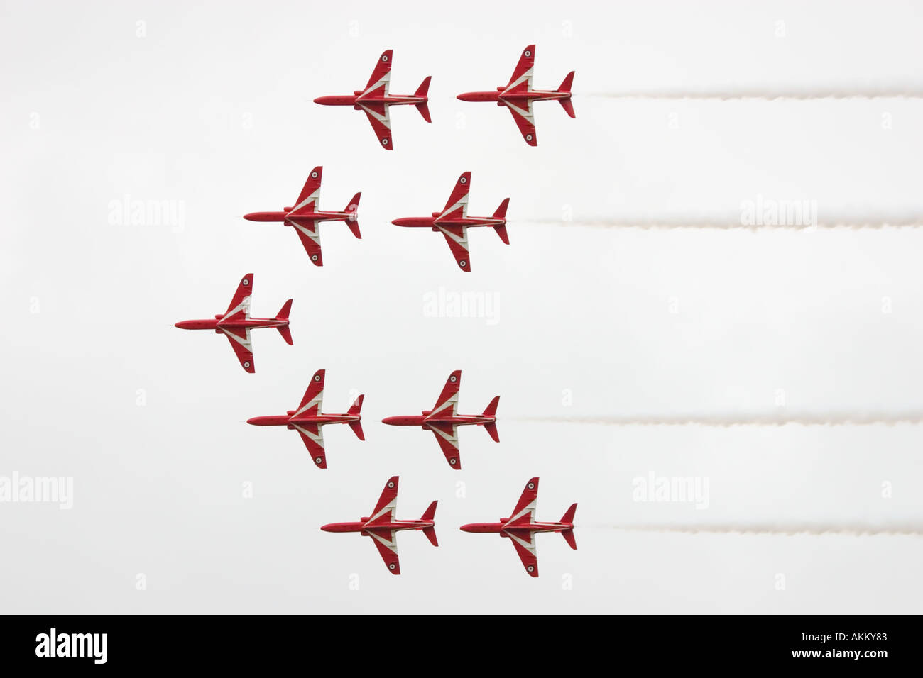 RAF Red Arrows BAE Hawk jet trainer aircraft flying in formation ...