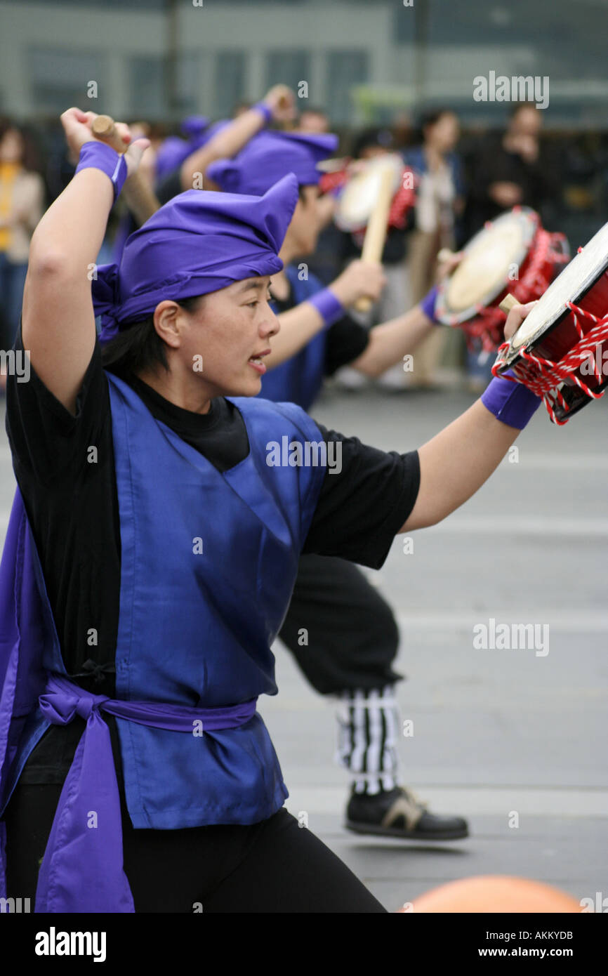Okinawa Eisa Japanese drummers at the London Thames Festival 2005 Stock ...