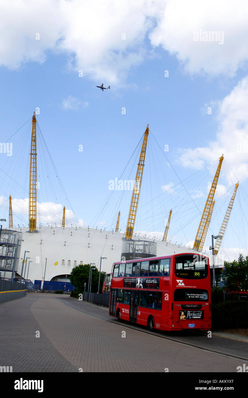 O2 Millennium Dome London Red Bus Plane Stock Photo - Alamy