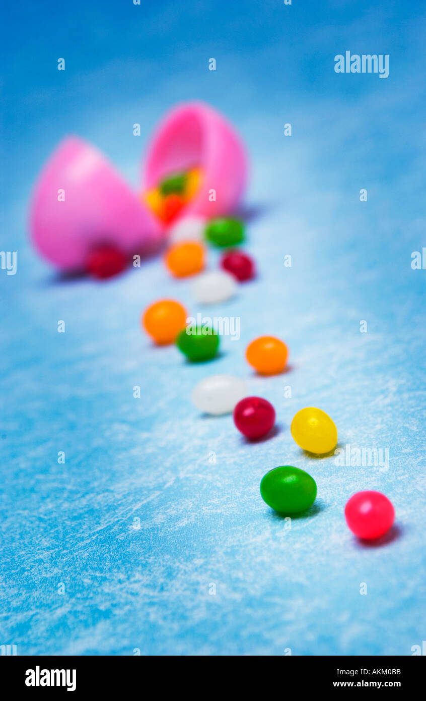 Plastic Easter egg with jelly beans Stock Photo - Alamy