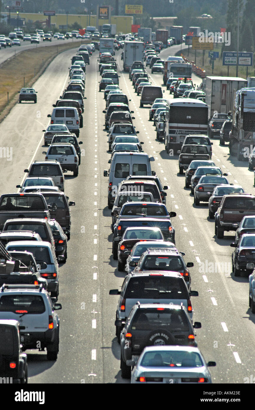 Interstate freeway traffic in Seattle Washington area in the afternoon ...