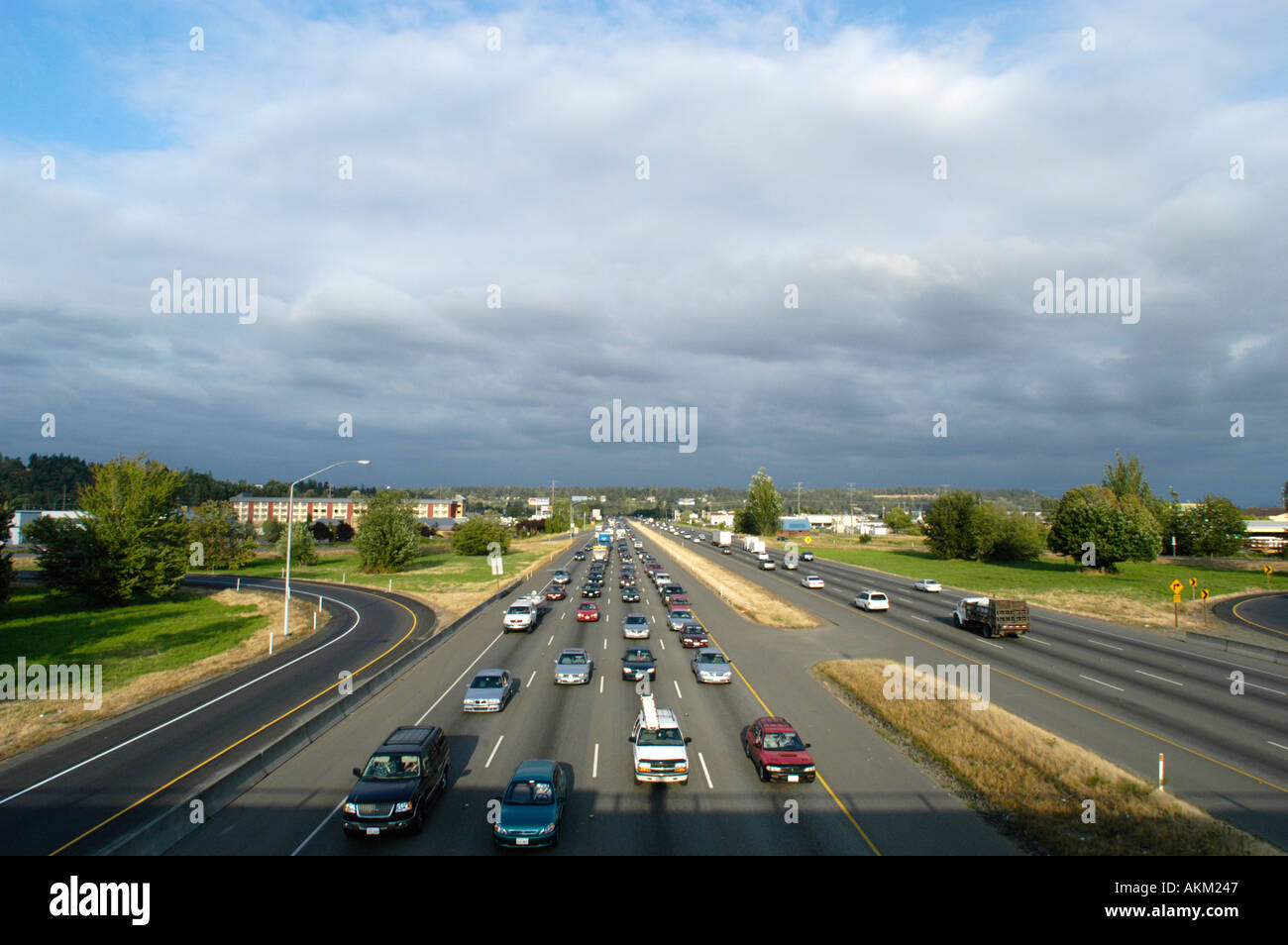 Interstate freeway traffic in Seattle Washington area in the afternoon ...